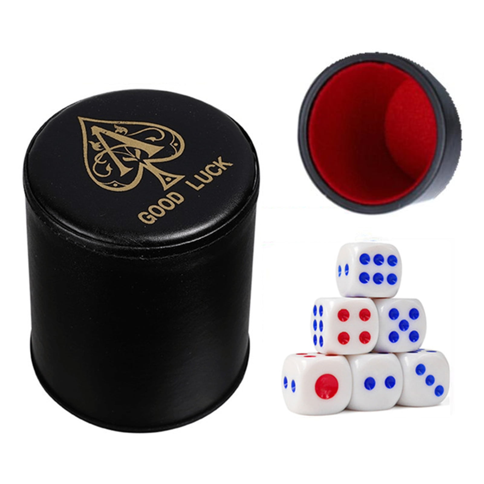 Leather Dice Cup Set Felt Lining Quiet Dice Shaker Cup with 6 Standard ...