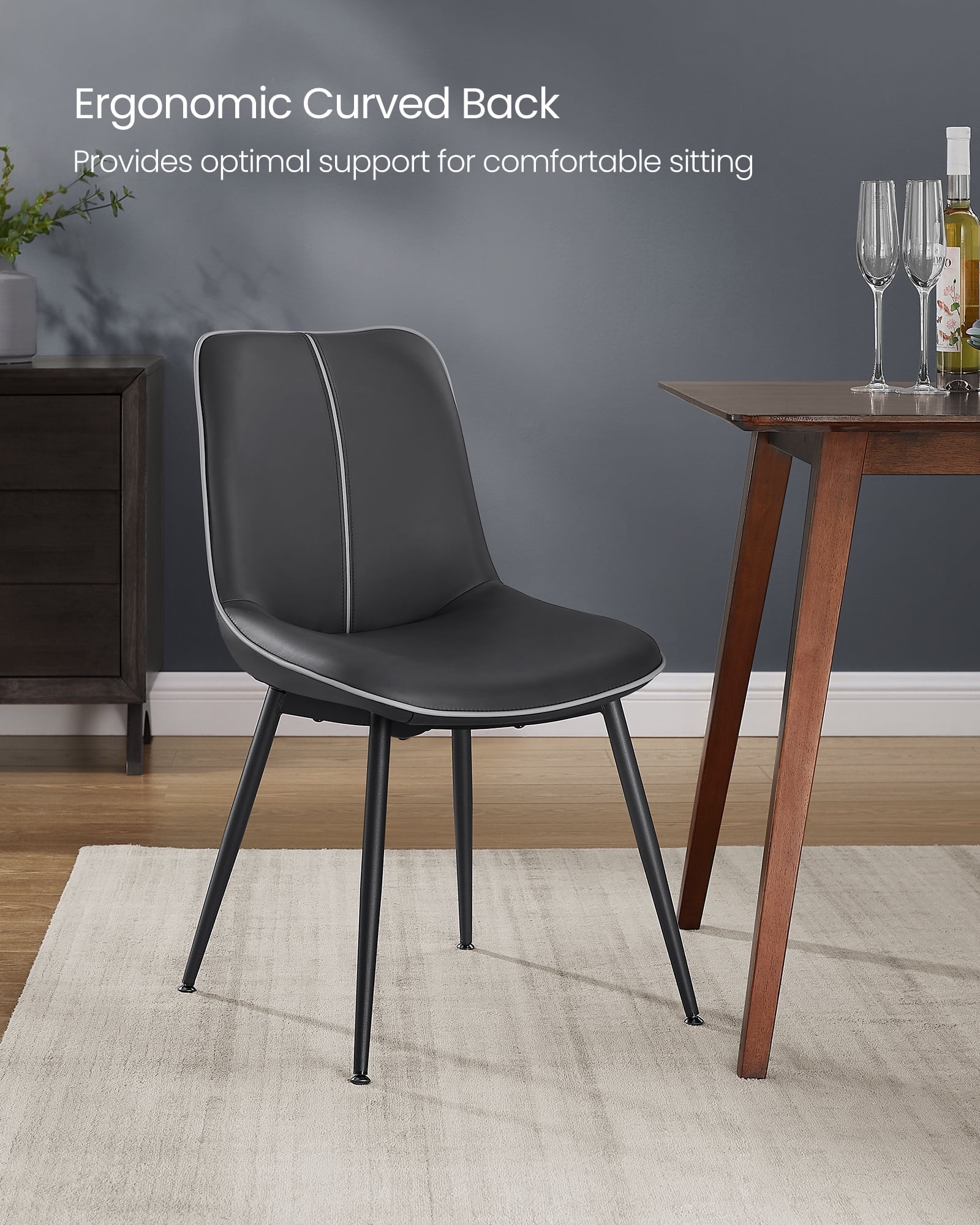 Leather Dining Chairs Set of 2, Comfortable Upholstered Seat with Metal ...