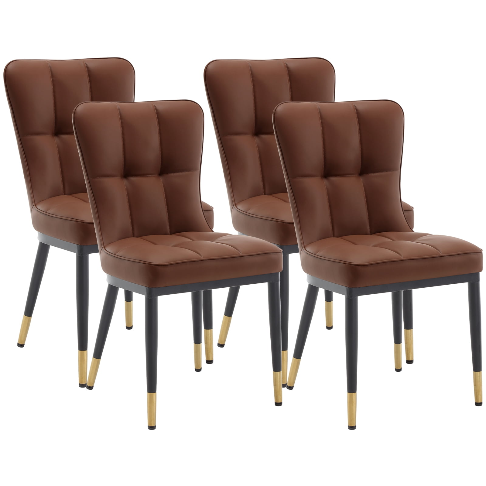 Leather Dining Room Chairs, Set of 4, Kitchen Chairs with Waffle Stitch ...