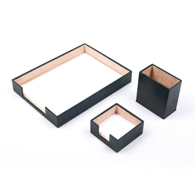 Leather Document Tray - Pen Holder - Note Paper Holder -3 Accessories ...