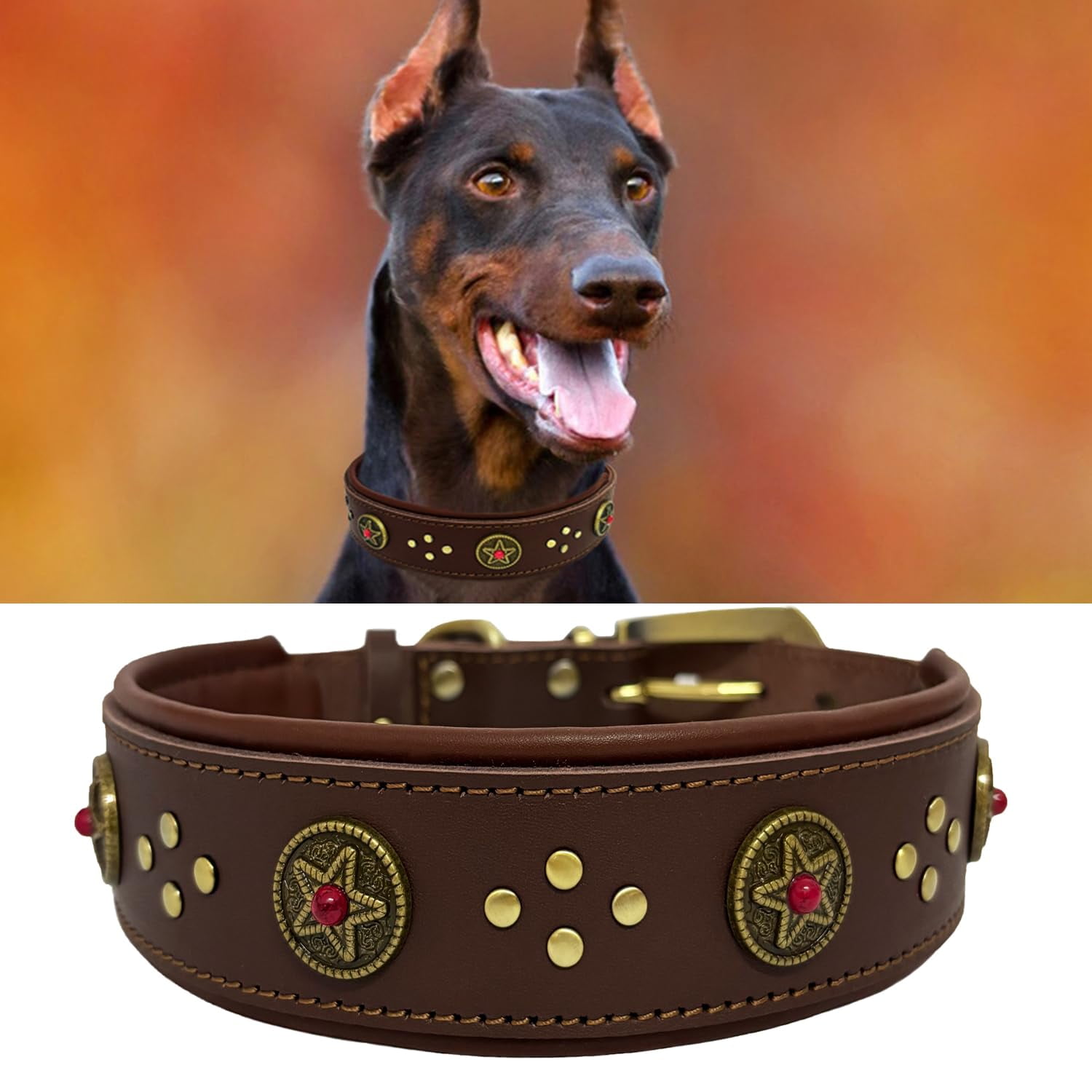 Leather Dog Collar, 2 inches Wide Heavy Duty Genuine Leather Collars ...