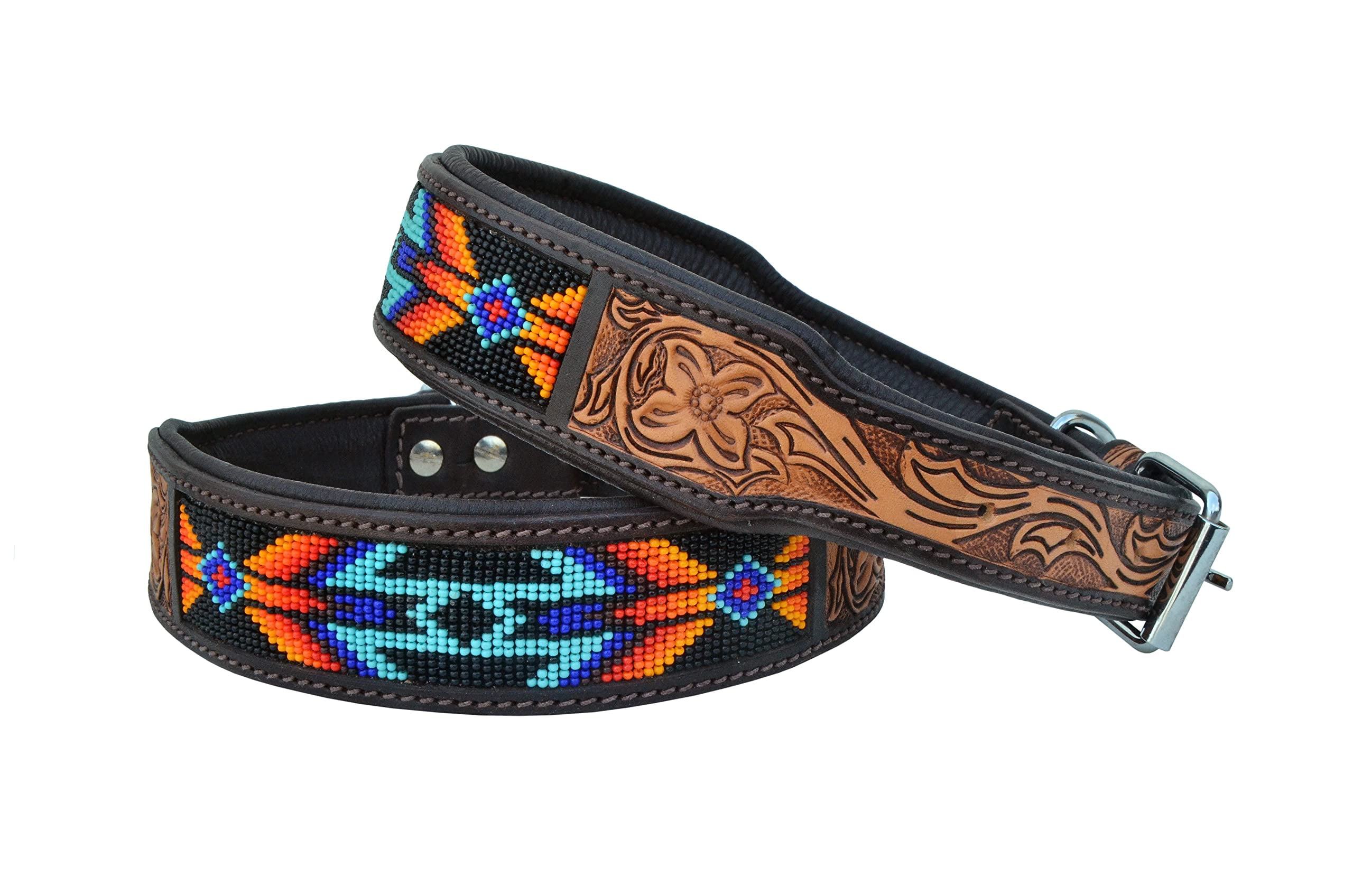 Leather Dog Collar Western Style Heavy Duty Hand Tooled Adjustable ...