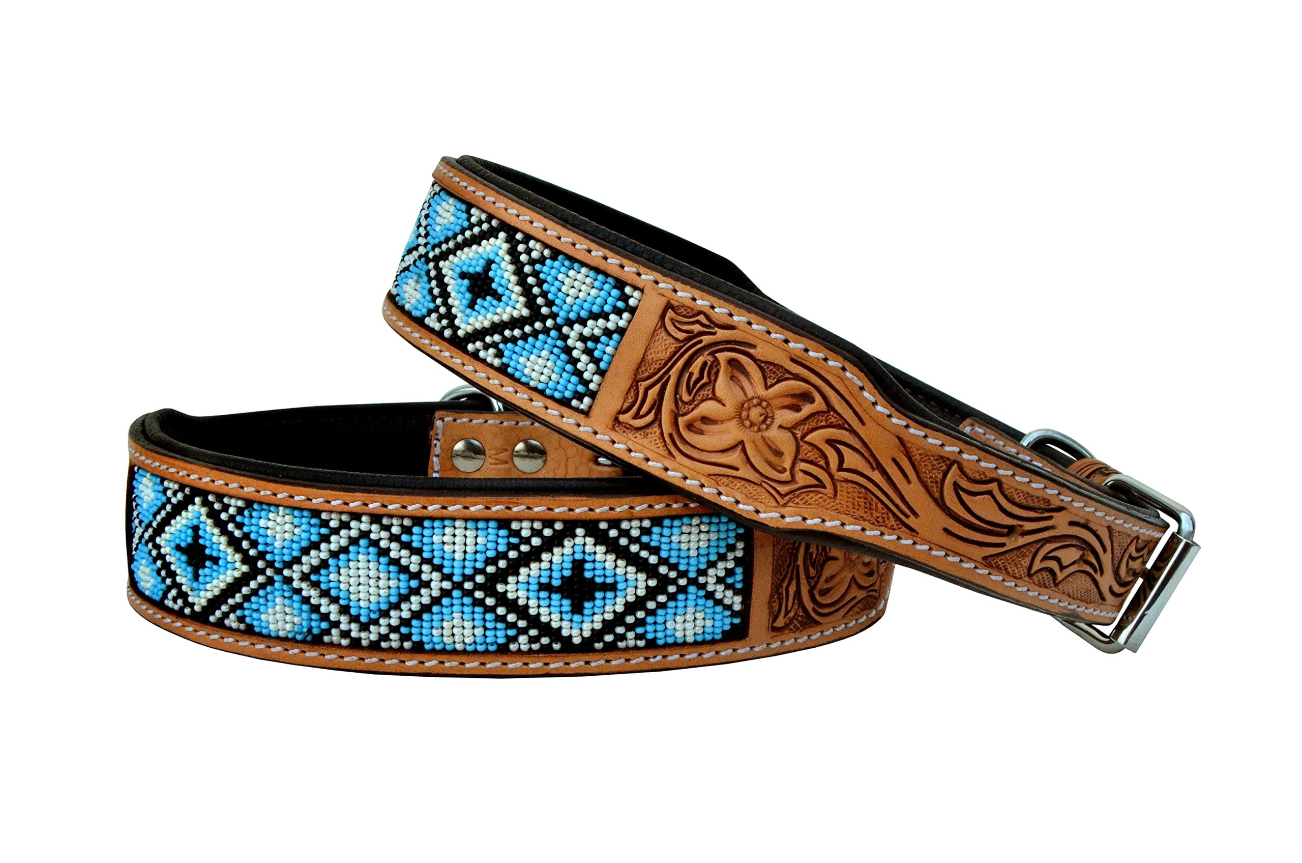 Leather Dog Collar Western Style Heavy Duty Hand Tooled Adjustable ...