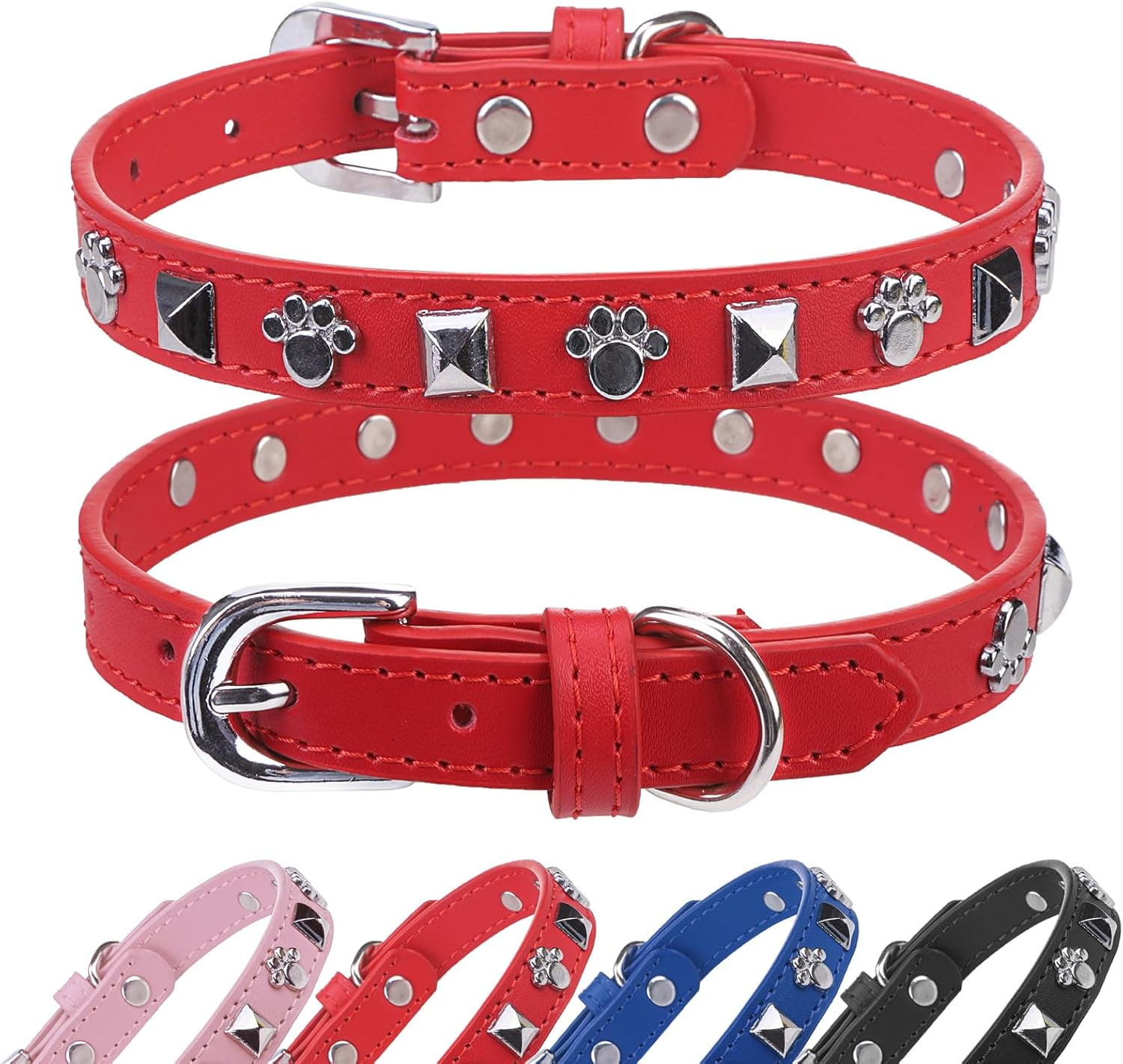 Leather Dog Collars for Small Medium Dogs with Rivet, Adjustable ...