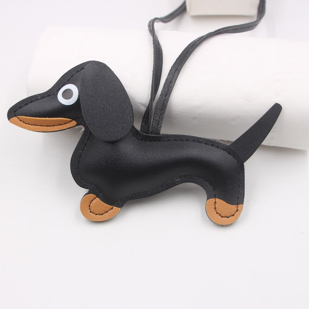 Leather Dog Keychain for Women, Dachshund Shaped Animal Key Ring with ...