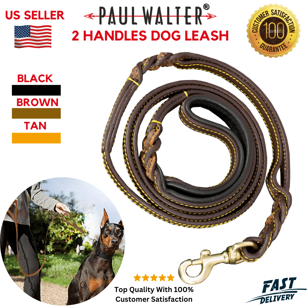 Leather Dog Leash, Genuine Cowhide Braided Pet Leash for Large Dogs ...