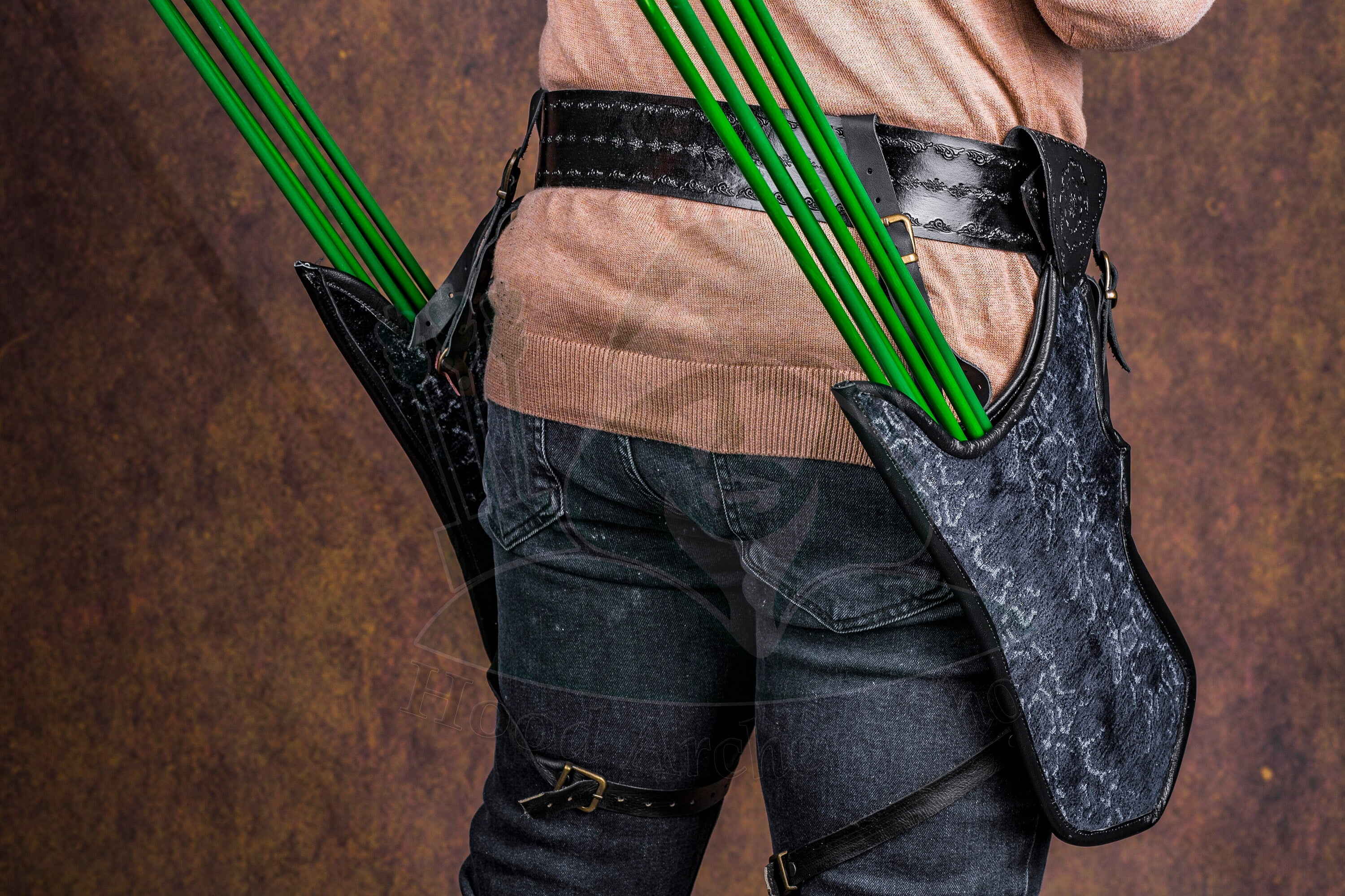 Leather Double Archery Belt Quiver Turkish Traditional Horseback Archery Hip Quiver Belt Quiver ...