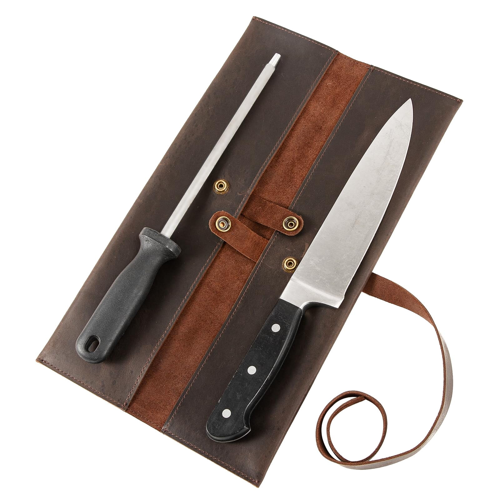 Leather Double Knife Roll for Chefs,Vertical Knife Storage Travel Carry ...