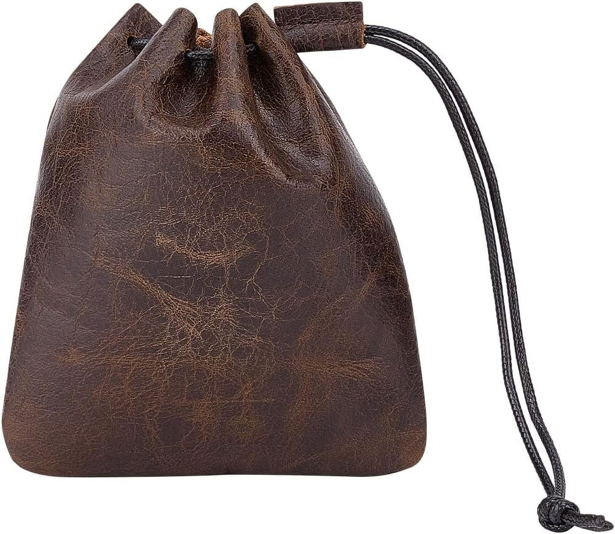 Leather Drawstring Pouch Cowhide Leather Jewelry Storage Bag 5.8x5 Inch ...