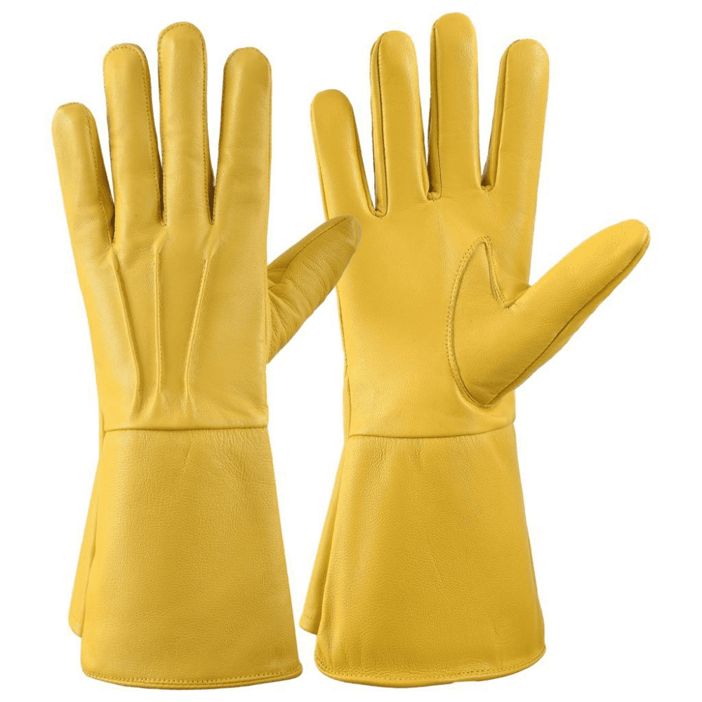 Leather Dress Gloves Long Arm Cuff Medieval Gloves For Men Yellow Large ...