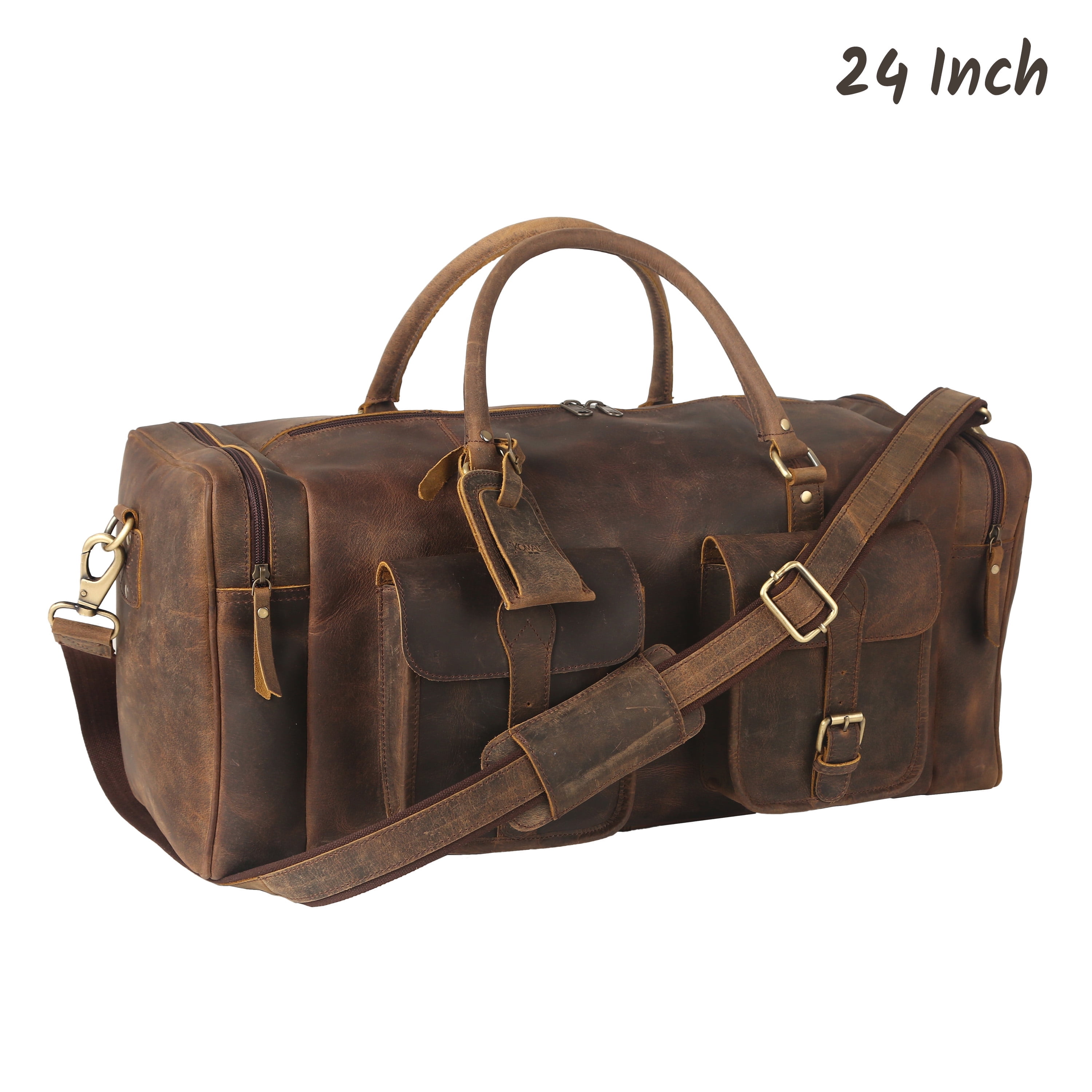 Leather Duffel Bag 24 inch Large Travel Bag Gym Sports Overnight ...
