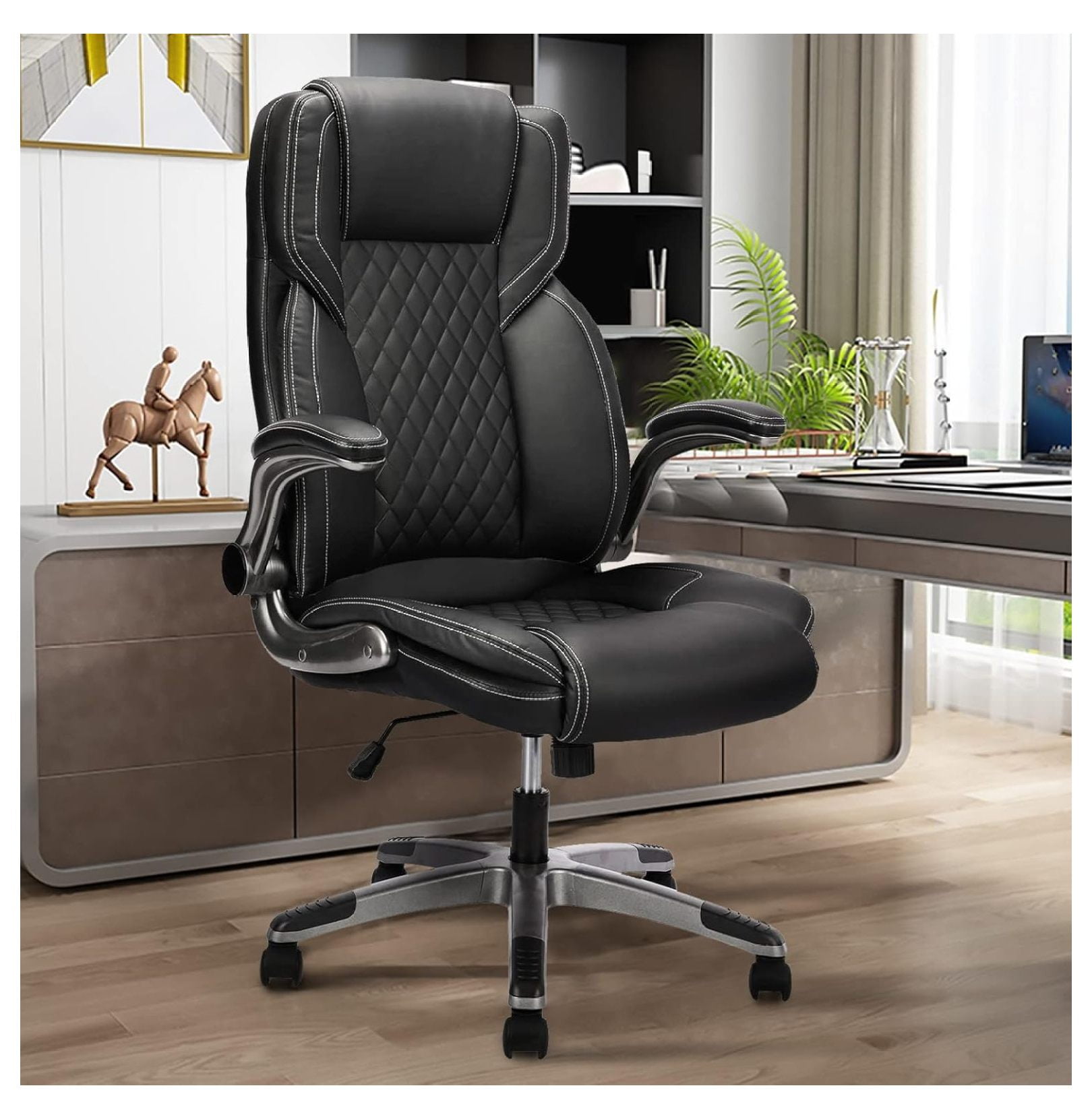 Leather Executive Office Chairs with Wheels, Ergonomic Lumbar Support ...