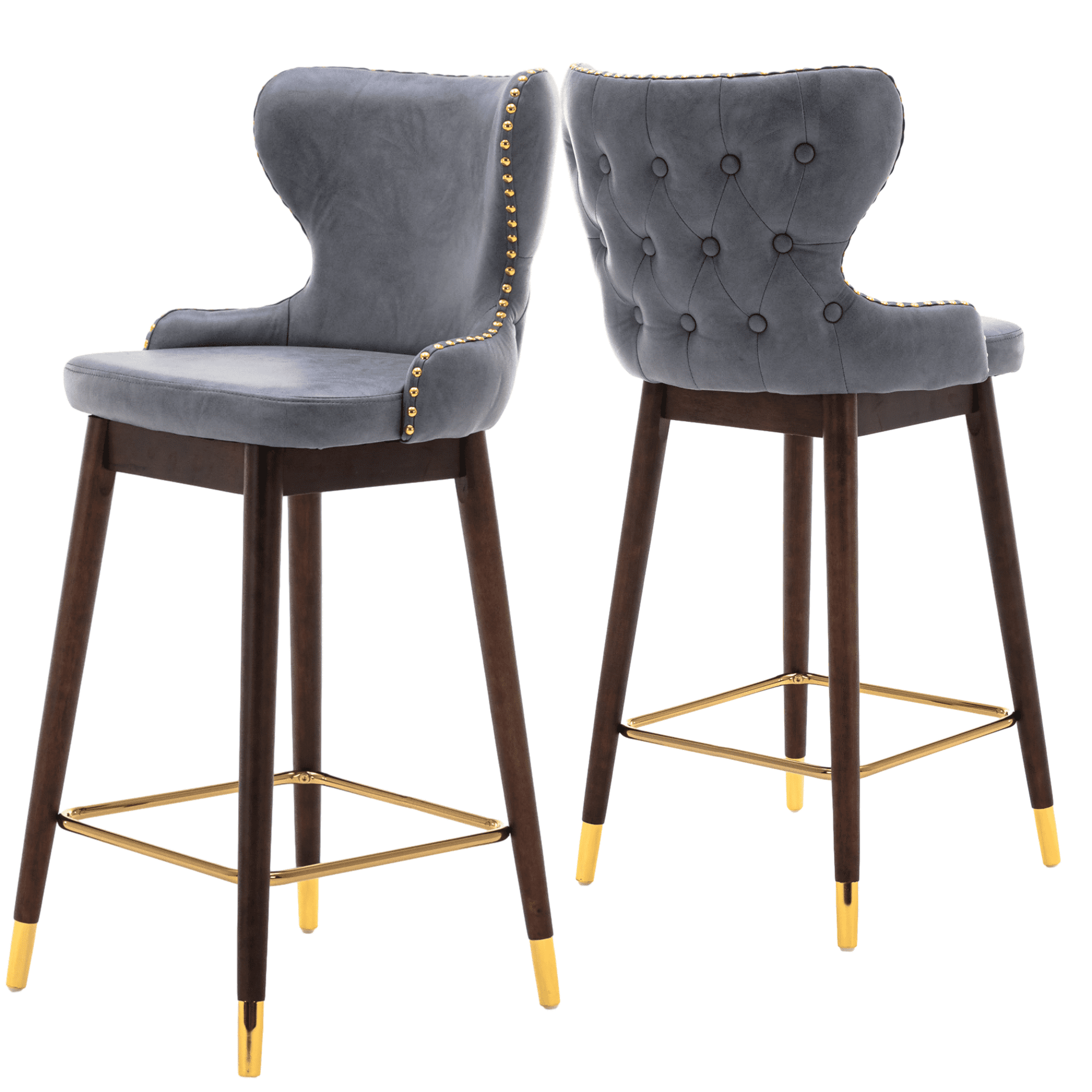 Leather Fabric Bar Stools, 29.9" Bar Stool with Back, Solid Wood Legs ...