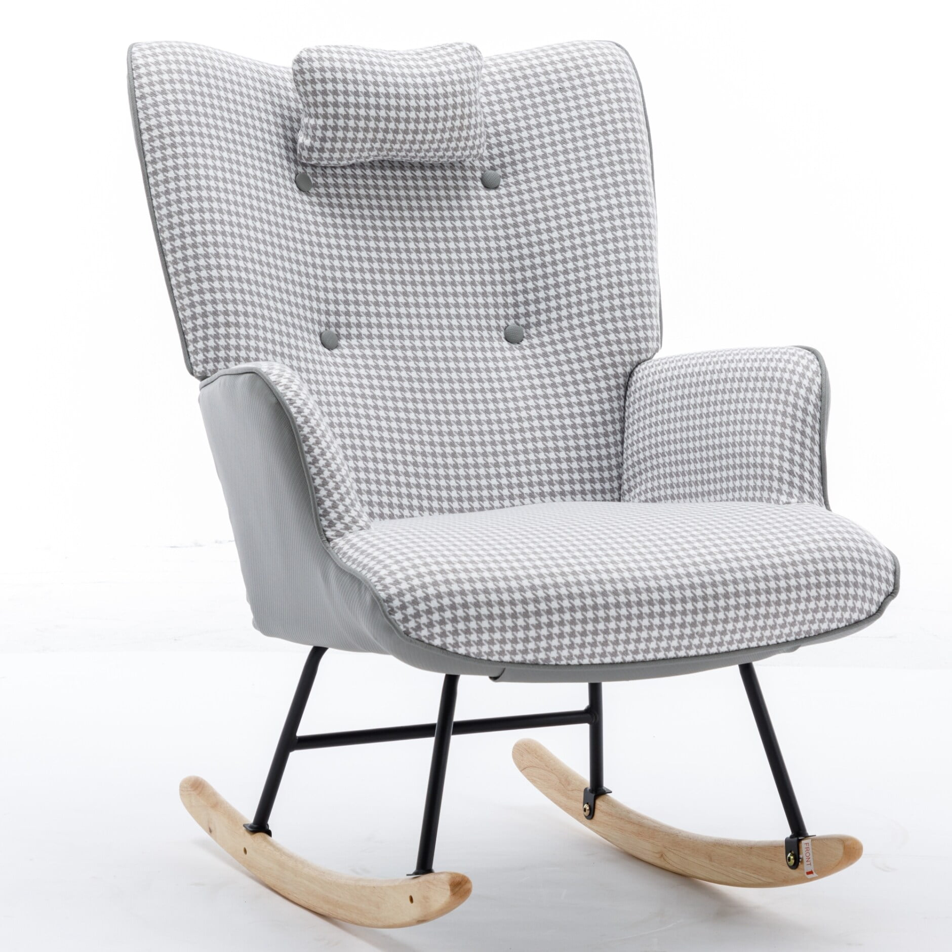 Leather Fabric Rocking Chair with Houndstooth Pattern Fabric ...