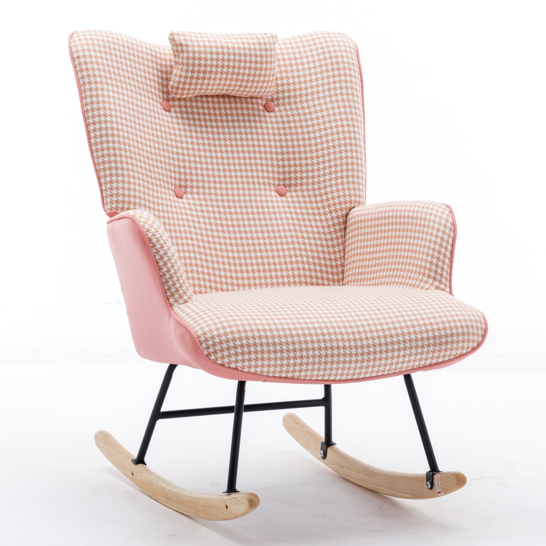 Leather Fabric Rocking Chair with Houndstooth Pattern Fabric ...