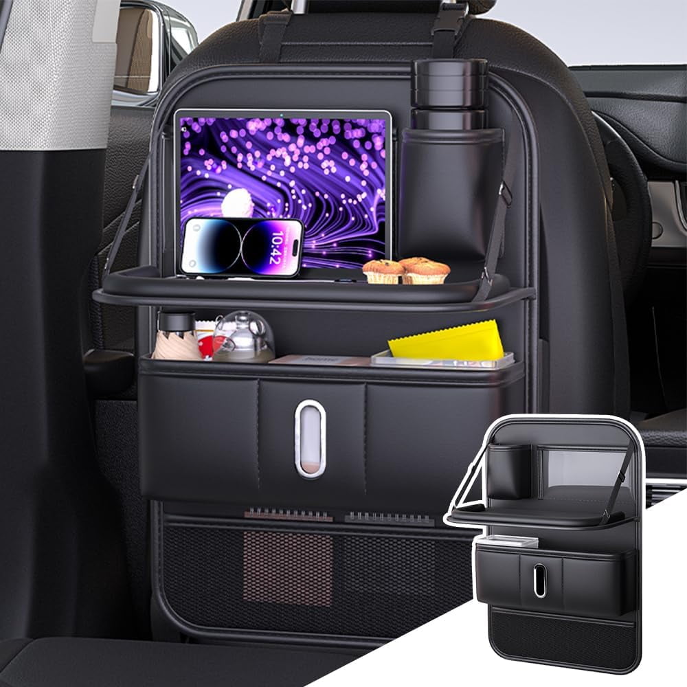 Leather Foldable Backseat Organizer with Tray for Cars - Portable Kids ...
