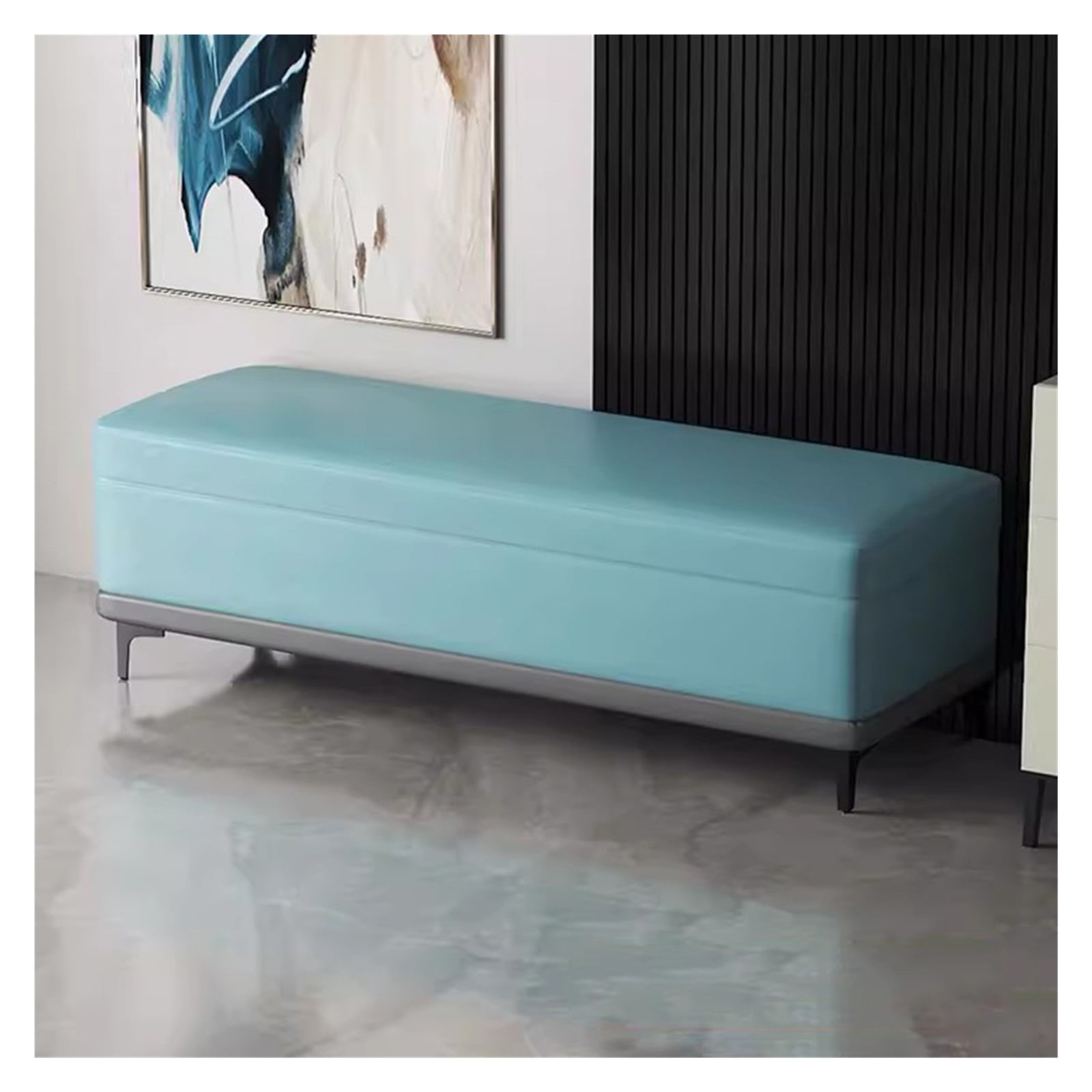 Leather Footstool with Storage Space Ottoman Padded Seat Footrest Long ...