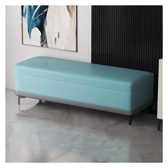 Leather Footstool with Storage Space Ottoman Padded Seat Footrest Long ...