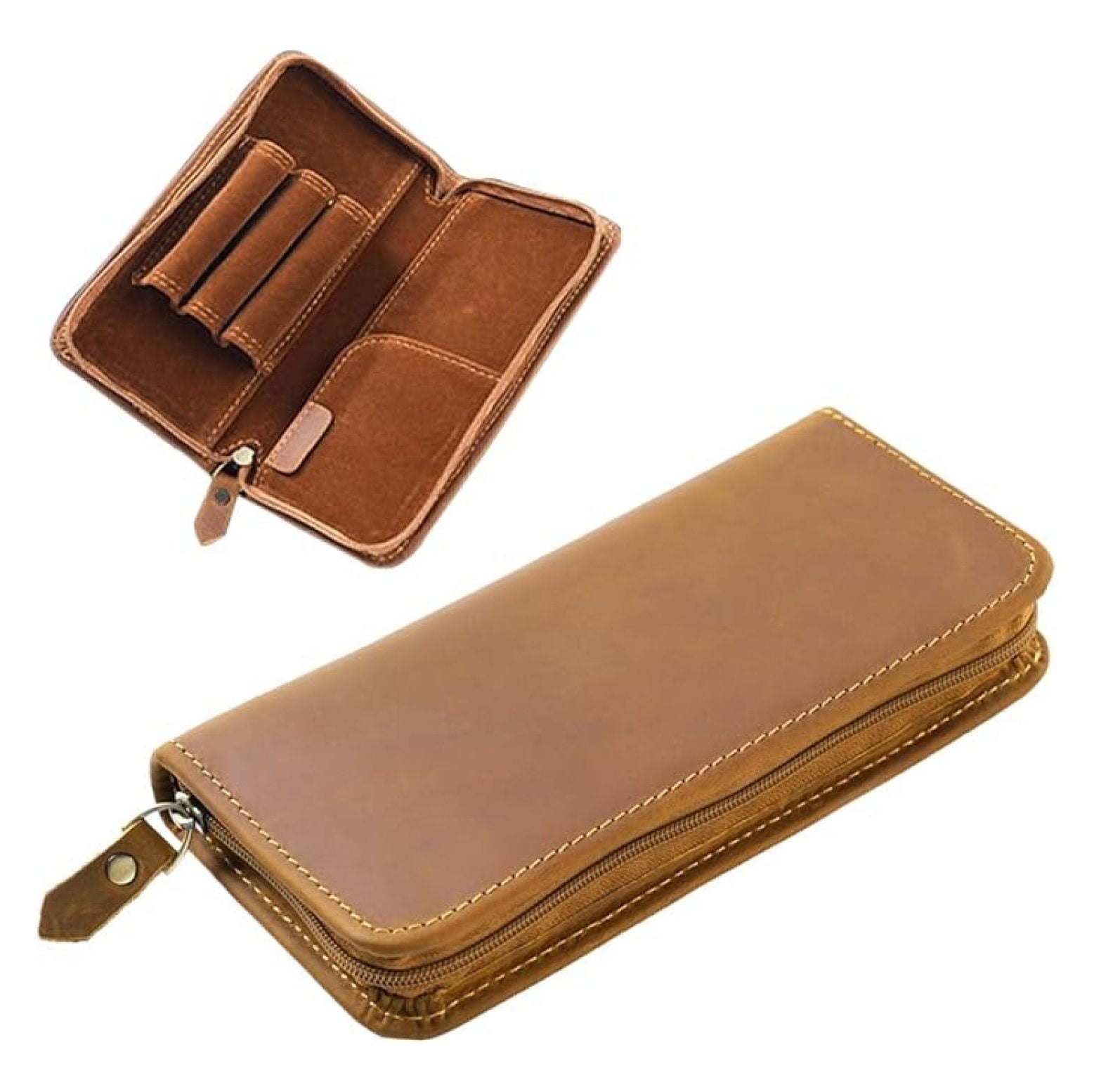 Leather Fountain ,Leather Pencil Case Shockproof 3 Divided Slots ...