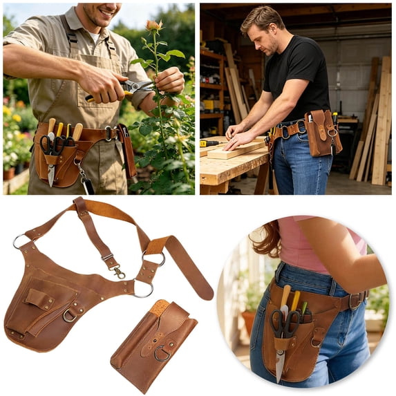 Leather Garden Tool Belt with Holster Pouch- Florist Tool Organizer ...