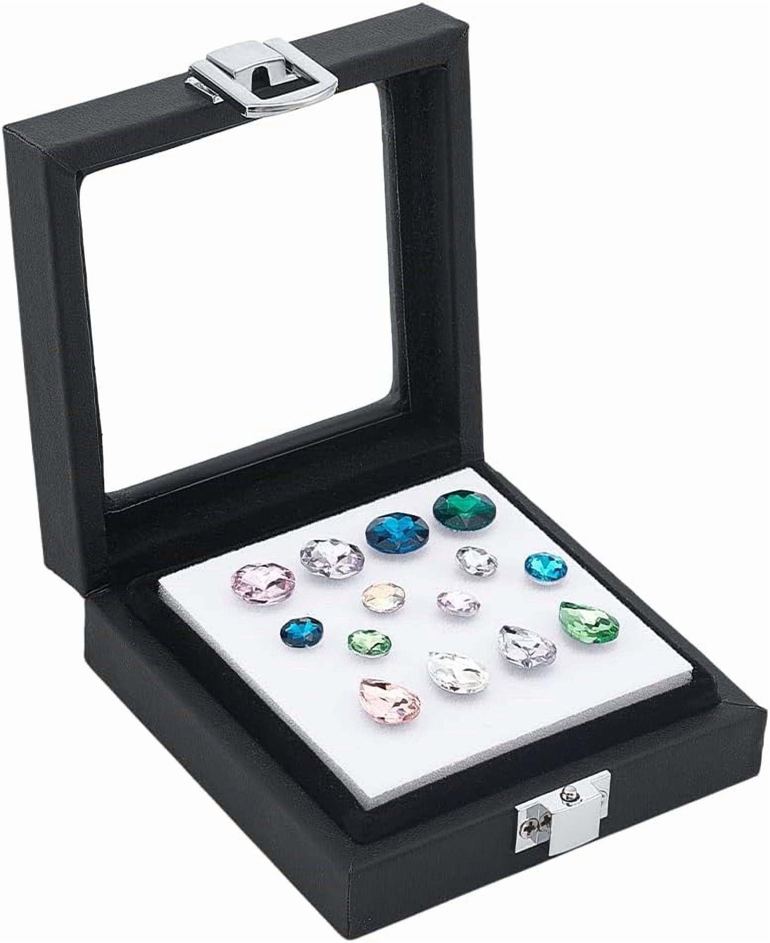 Leather Gemstone Display Boxes with Velvet and Window Black Diamnond ...
