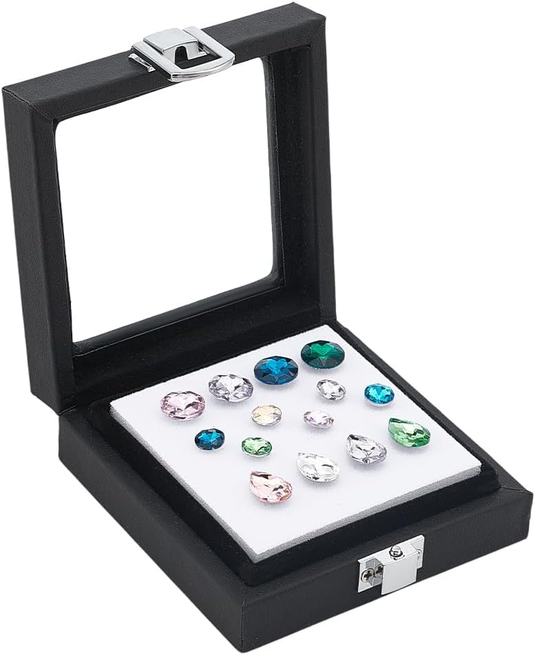 Leather Gemstone Display Boxes with Velvet and Window Black Diamnond ...