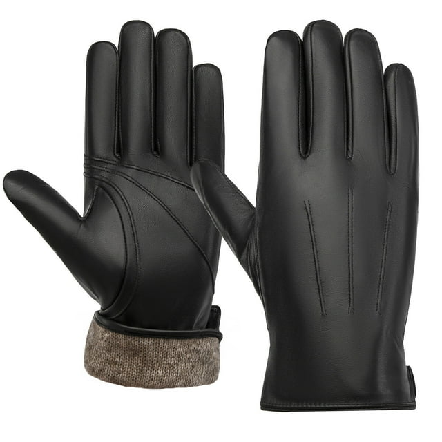 Leather Gloves for Men, Warm Wool Lined PU Leather Winter Gloves Touchscreen Texting,Driving ...