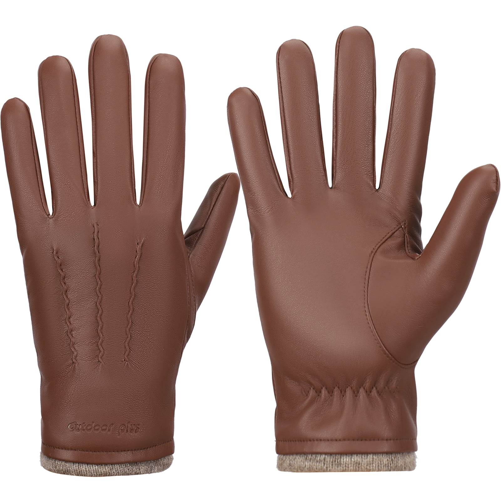 Men's PU Leather Gloves, Wool Lined, Touchscreen, Waterproof for Winter Driving & Outdoor ...