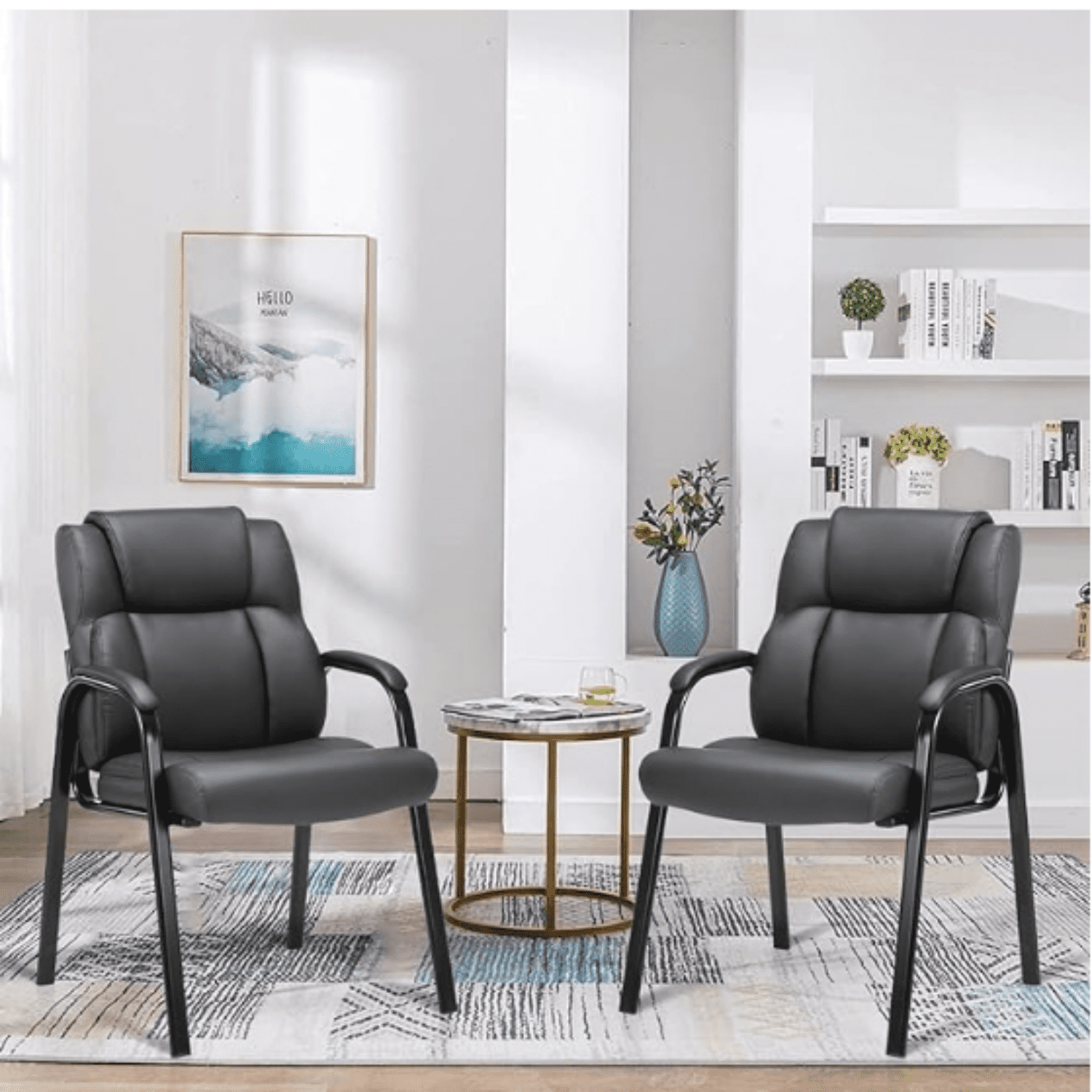 Leather Guest Chair with Padde Arm Rest for Reception Meeting ...