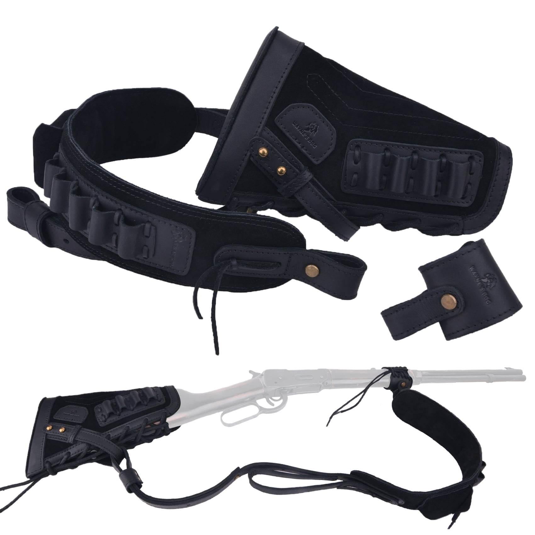 Leather Gun Buttstock Pad with Sling and Gun Loops, No Drill/No Mounts ...