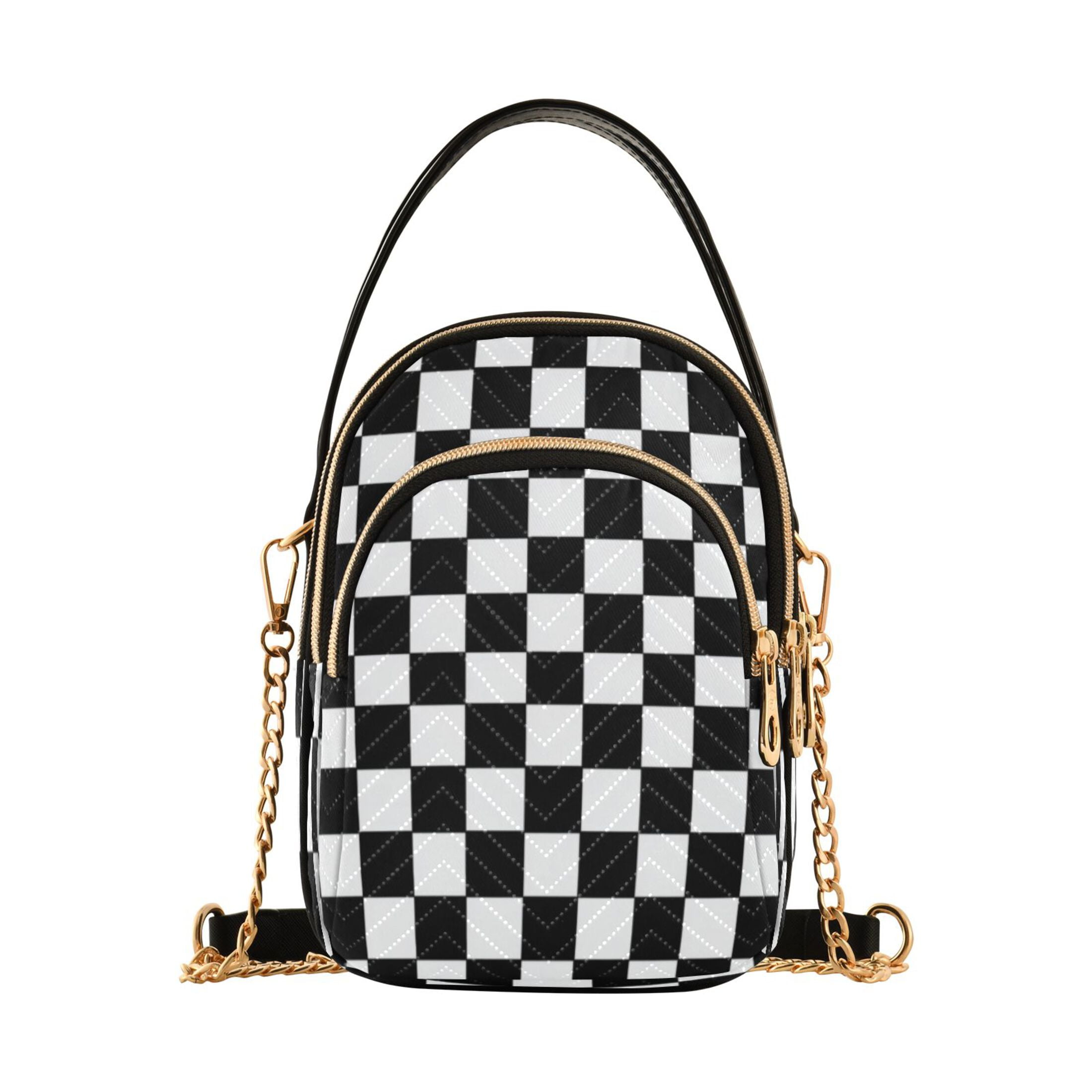 Leather Handbag Crossbody Bag Classic Black-and-white Checkered Pattern ...