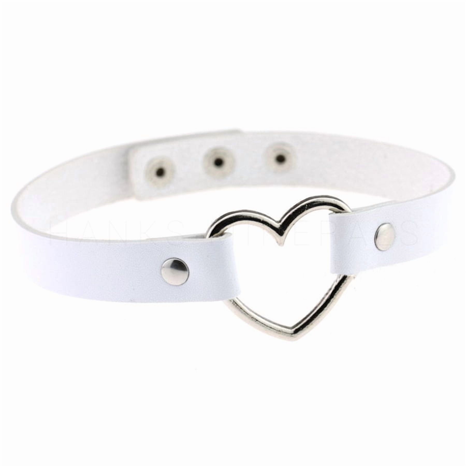 Leather Heart Choker Collar Punk Goth Adjustable Rivet Necklace Love O ...