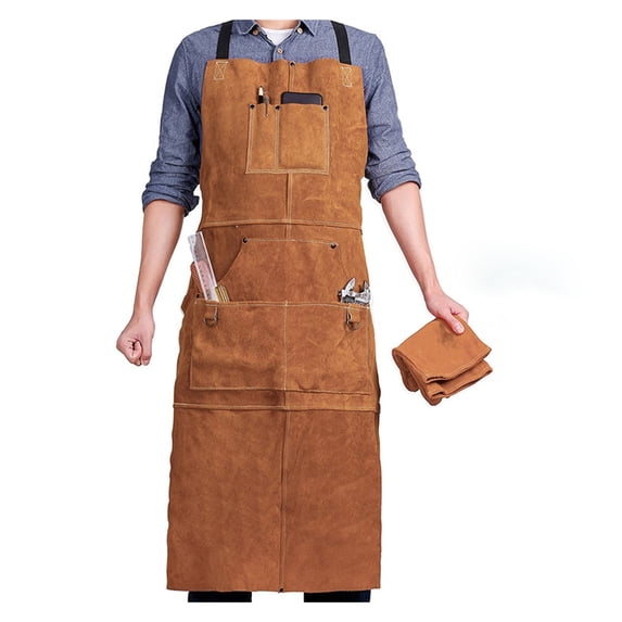Leather Heat Flame-Resistant Welding Apron Heavy Duty Work Forge Apron ...