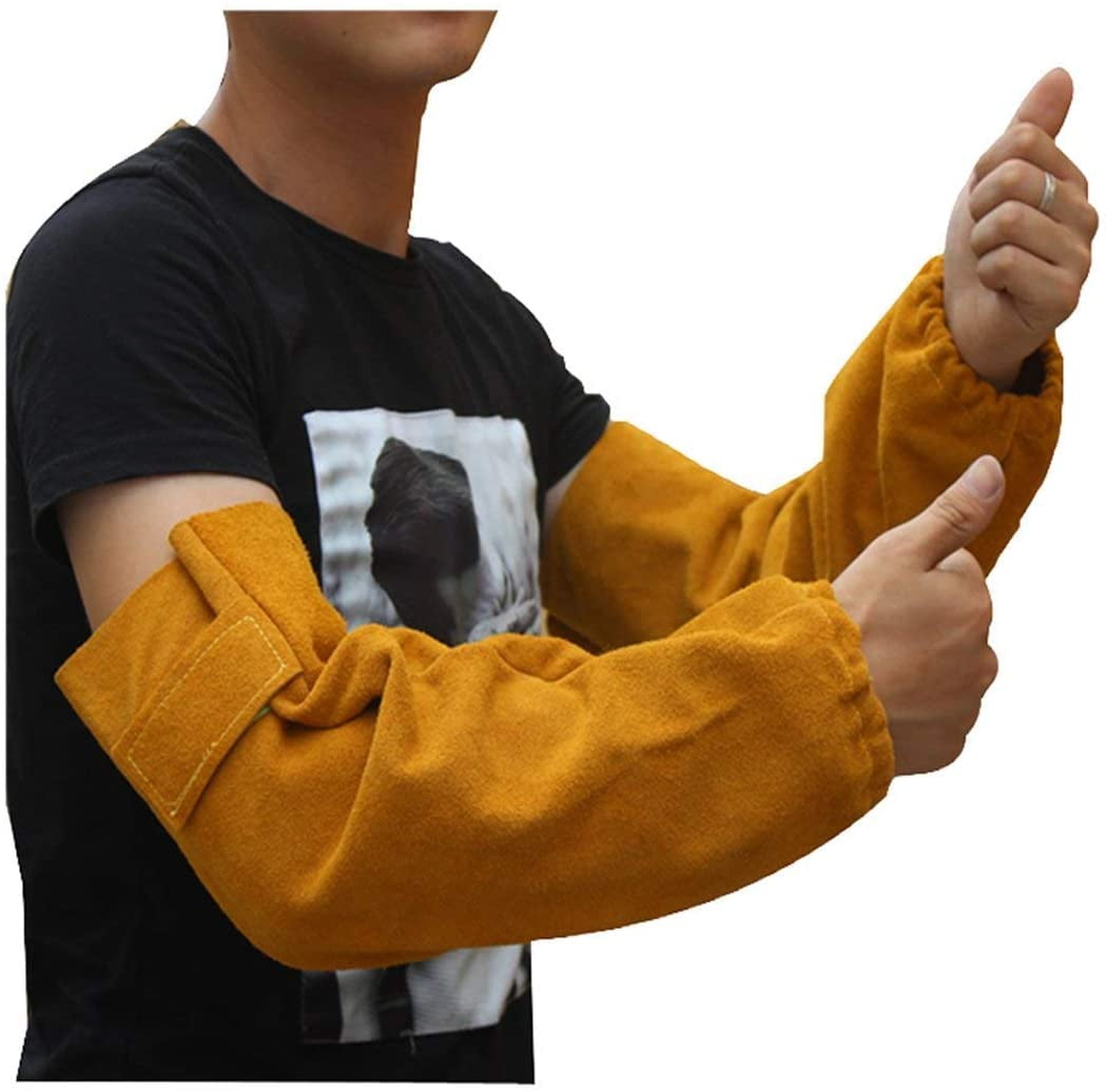 Leather Heat Resistant Welding Arm Sleeves Elastic Safety Cuff Work ...