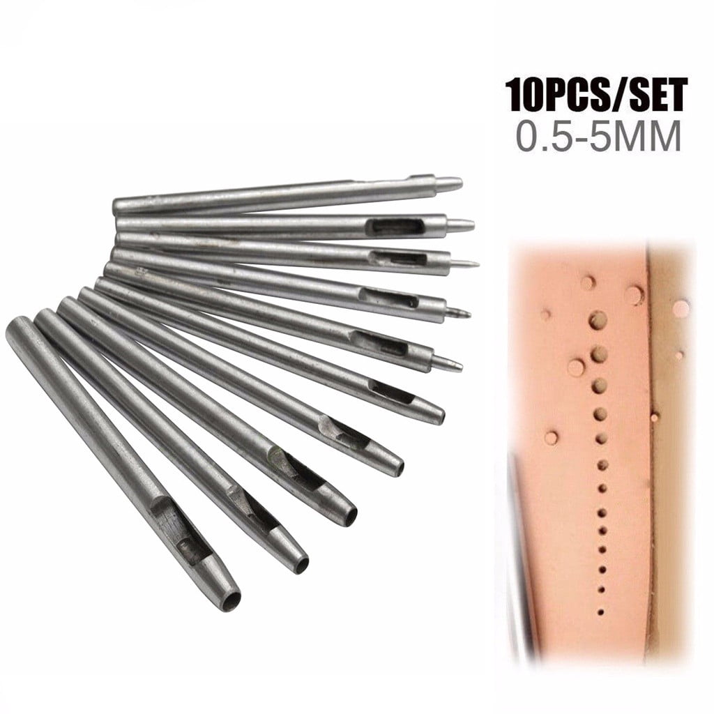 Leather Hole Punch Kit, 10-piece Hollow Round Punch Set with Steel ...