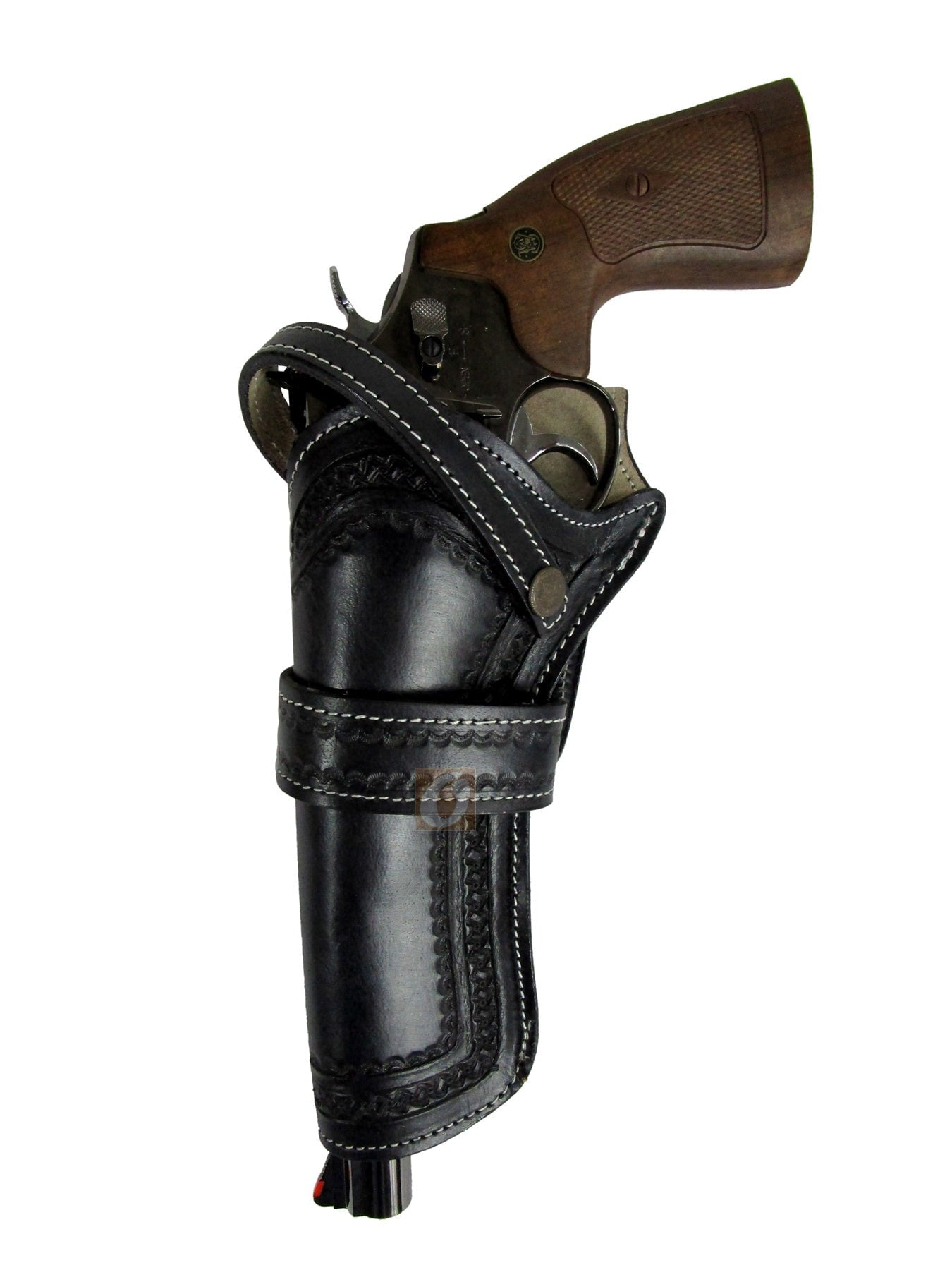 Leather Holster Long Barrel Western Gun Cover Pin Wheel Tooled Black ...