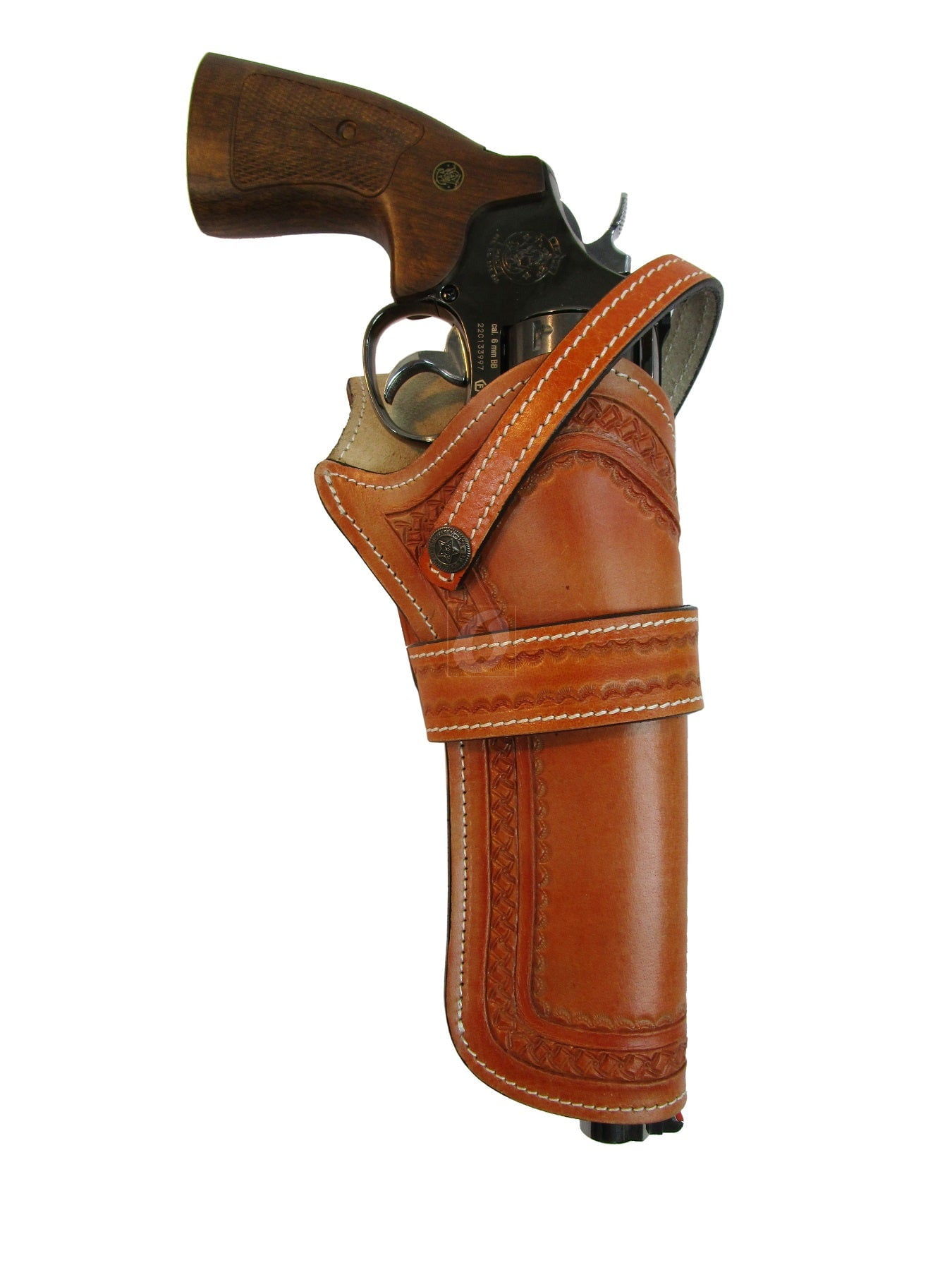 Leather Holster Long Barrel Western Gun Cover Pin Wheel Tooled Tan ...