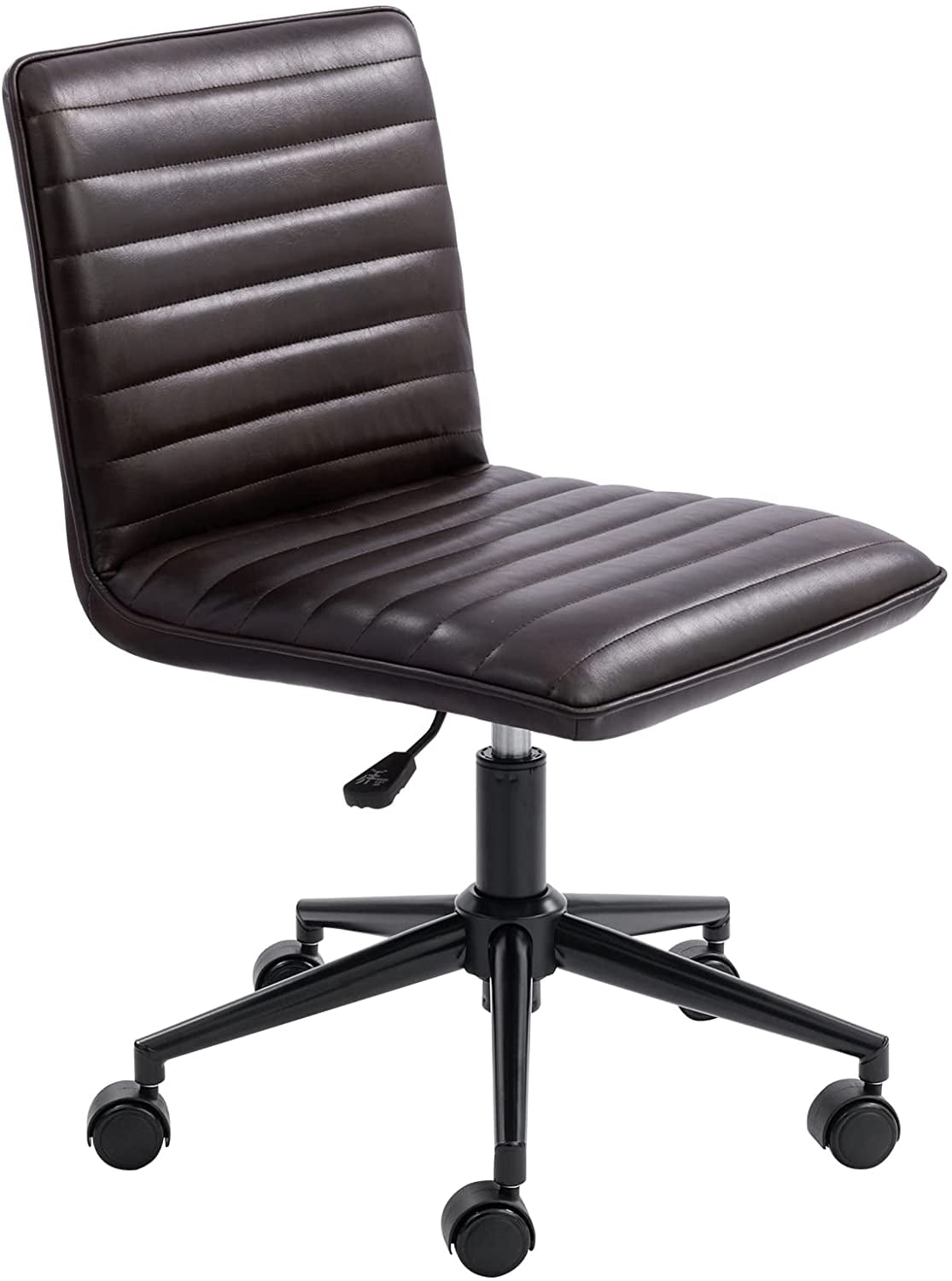 Leather Home Office Chair, Armless Vanity Desk Task Chair with Wheels ...