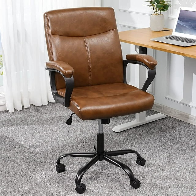 Leather Home Office Desk Chair Managerial Computer Executive Chair with ...