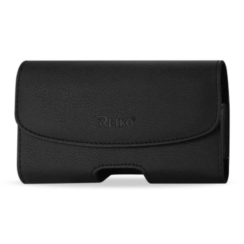 Leather Horizontal Phone Pouch With Embossed Logo In Black (5.5x2.9x0.5 ...