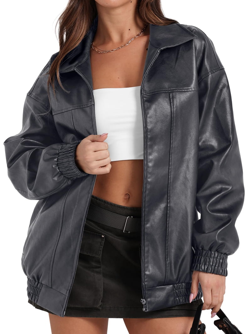 Leather Jacket Women Faux Oversized Motorcycle Coats 2025 Fall Fashion ...