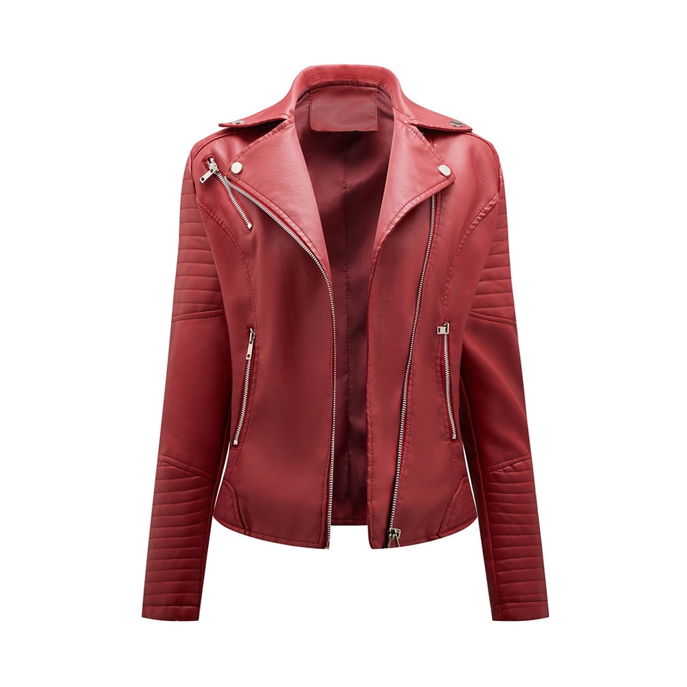Leather Jackets for Women Zpanxa Women Faux Leather Moto Biker Short ...