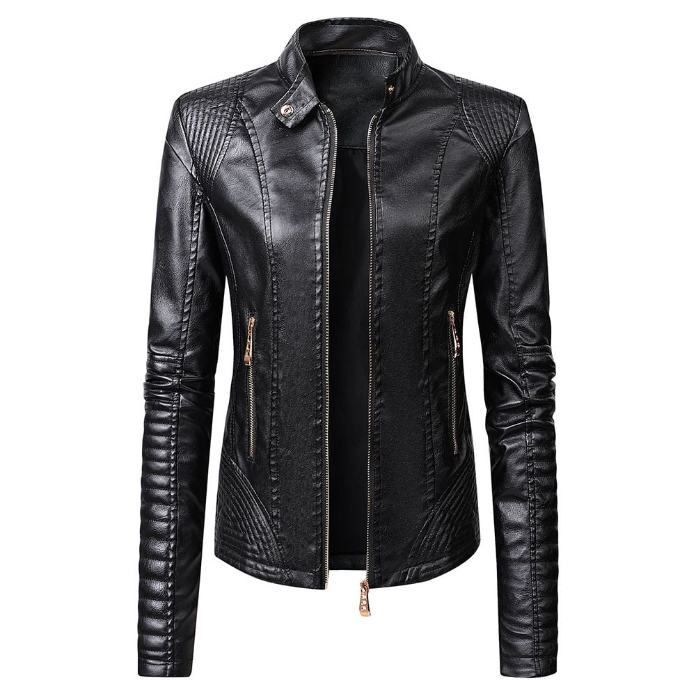 Leather Jackets for Women Zpanxa Women Faux Leather Moto Biker Short ...