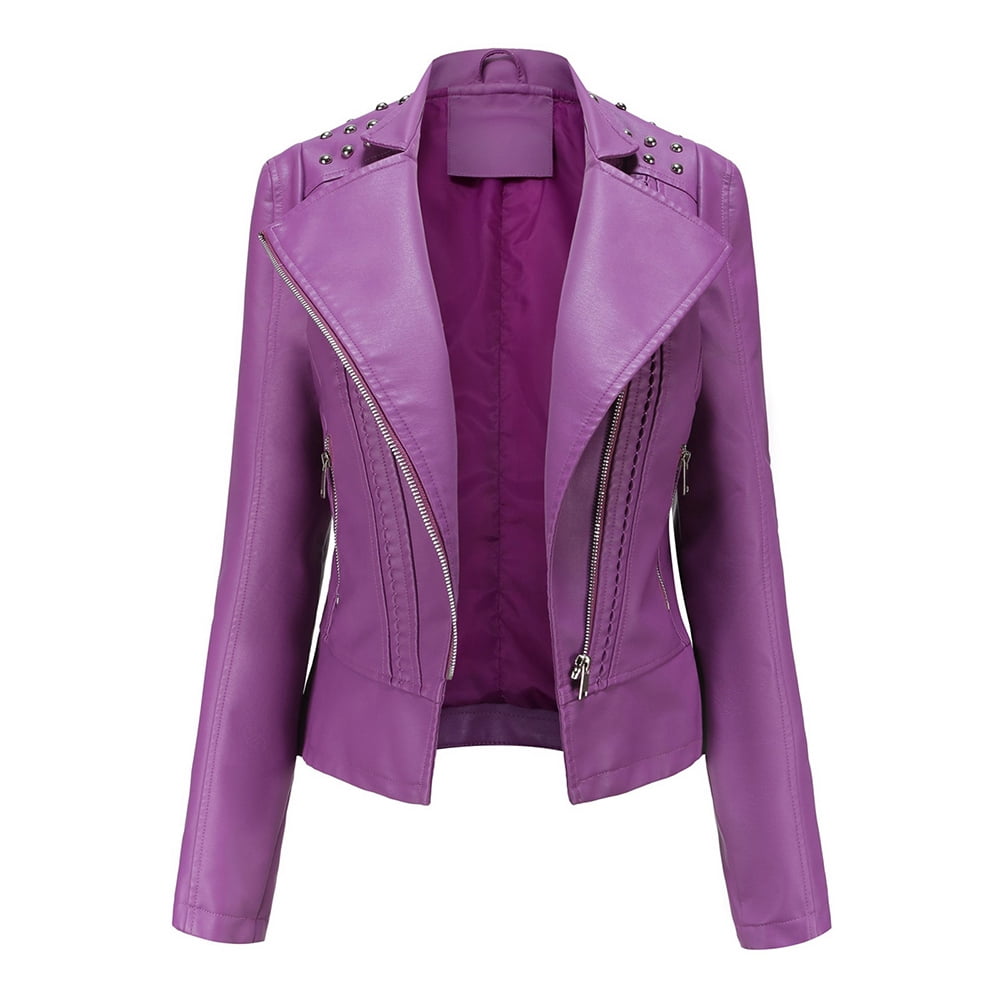 Leather Jackets for Women Zpanxa Women Faux Leather Moto Biker Short ...