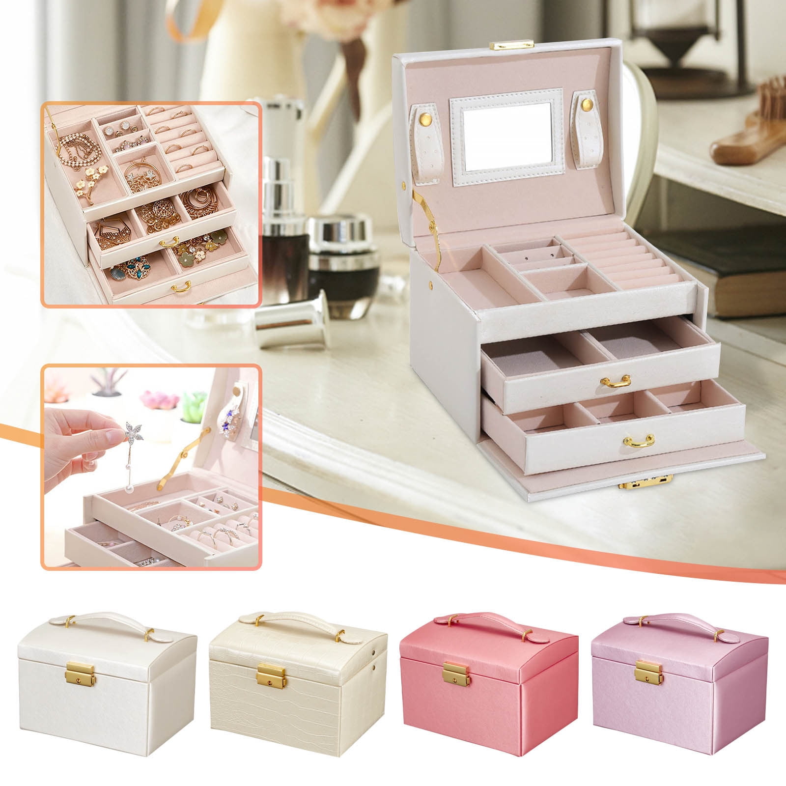 Leather Jewelry Box, Secure Lock Storage, 3-Layer Design, Elegant Style ...
