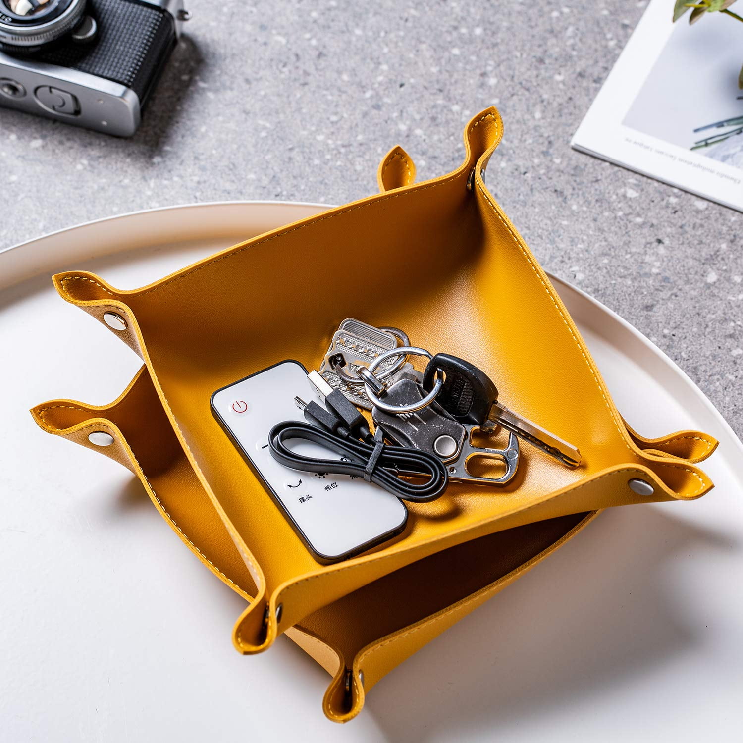 Leather Jewelry Organizer Valet Tray for Women and Man, Portable ...