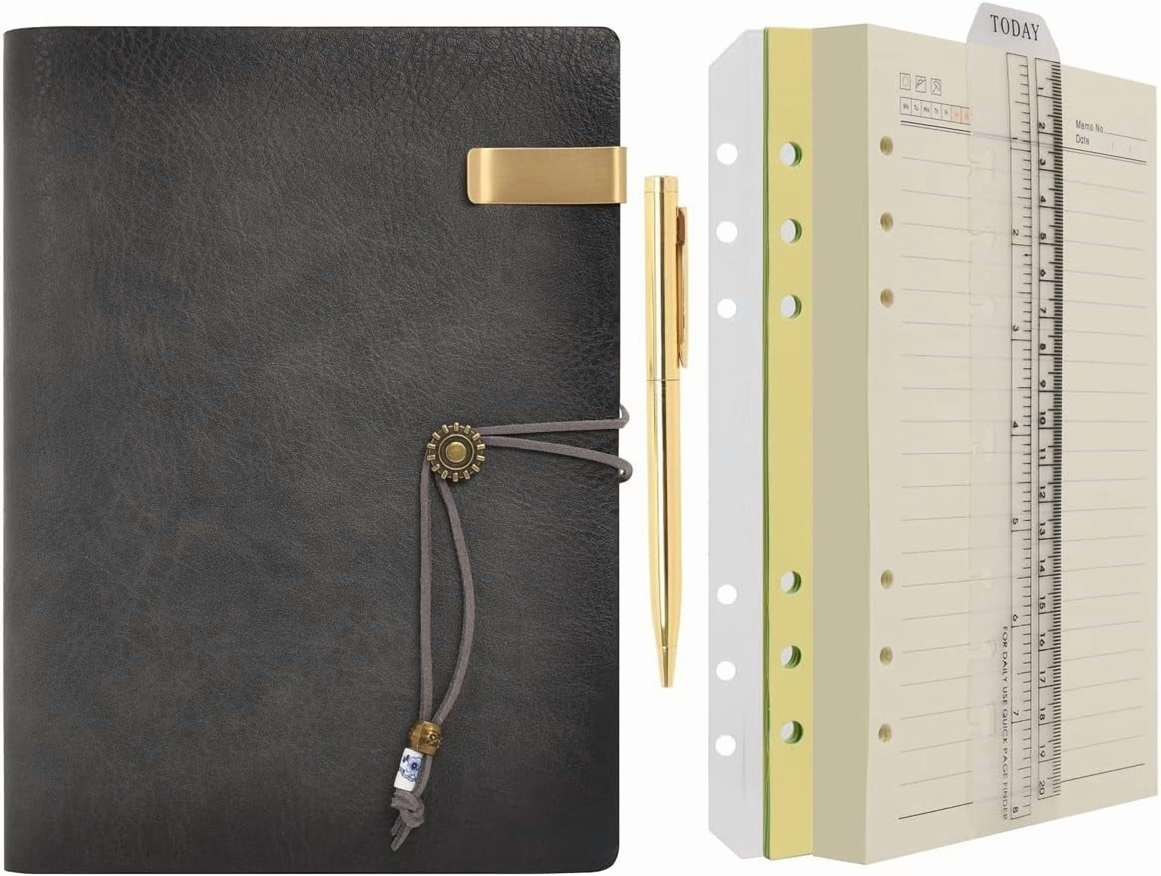 Leather Journal A5 Refillable 6 Ring Binder Notebook with Lined Paper ...