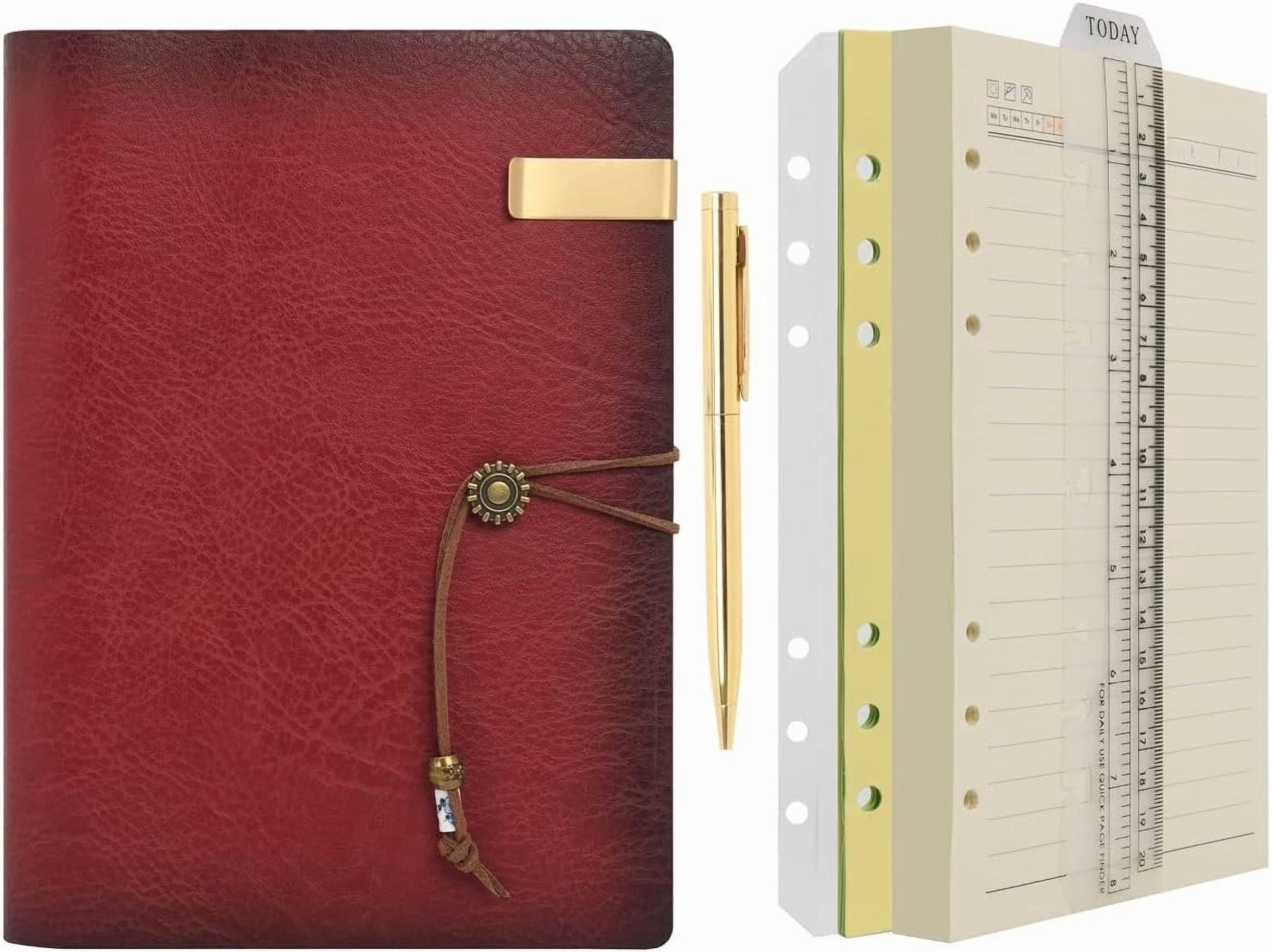 Leather Journal A5 Refillable 6 Ring Binder Notebook with Lined Paper ...