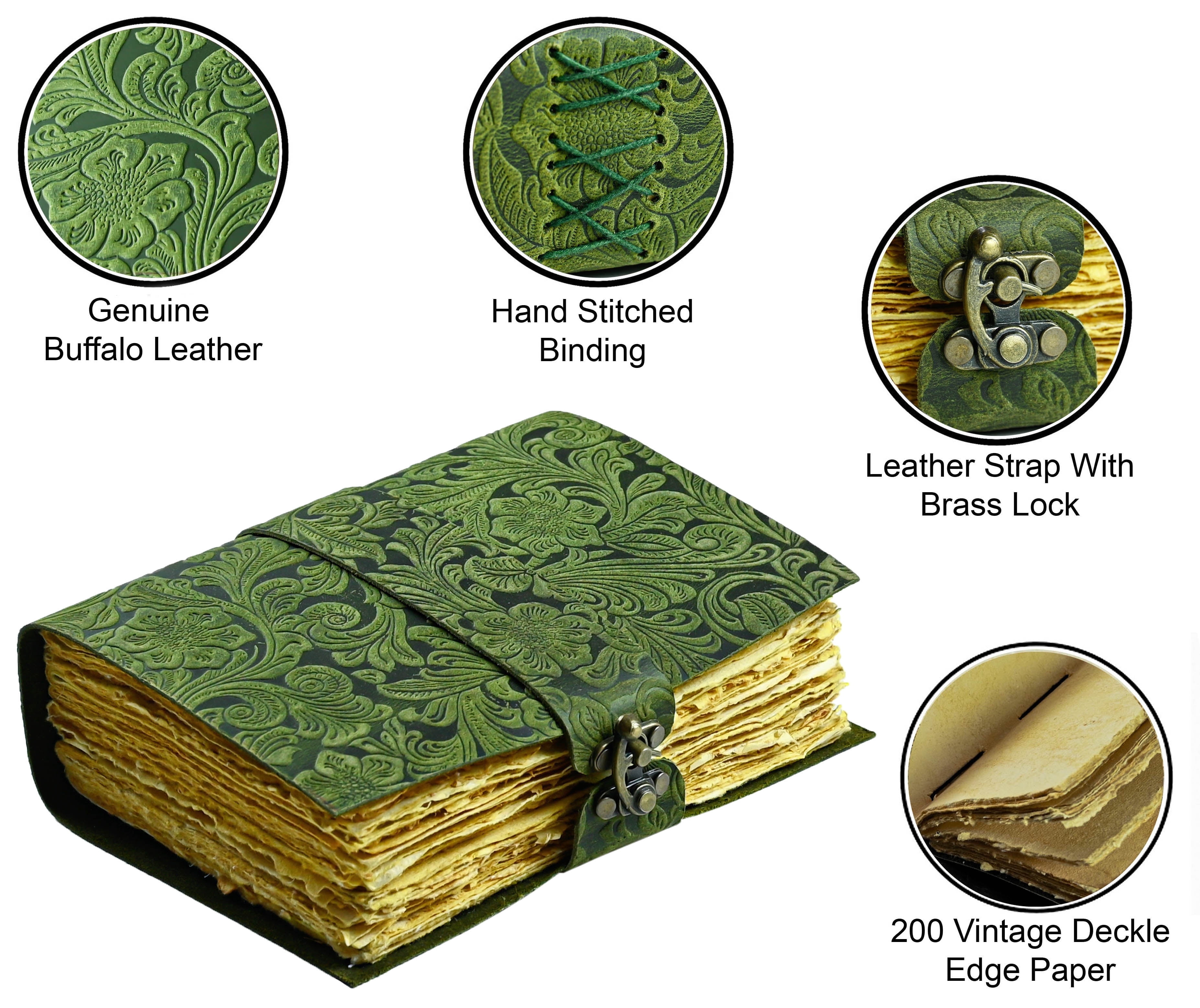 Agwani Handicraft Vintage Leather Journal – Embossed Flower Design ...