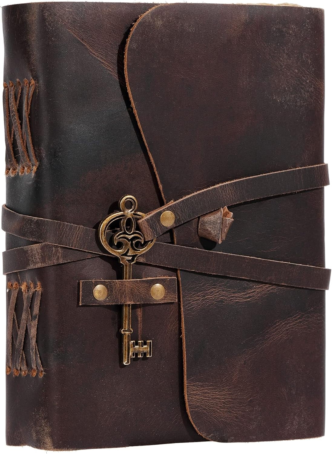Leather Journal with Deckle Edge Paper 9x6 inch and Vintage Key | Handmade Writing Notebook ...